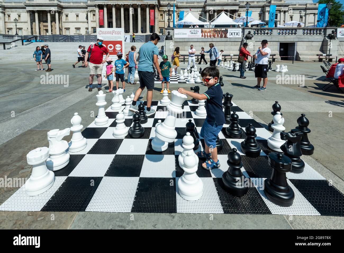 London, UK. 18 July 2021. An outdoor chess game in progress at Chess ...