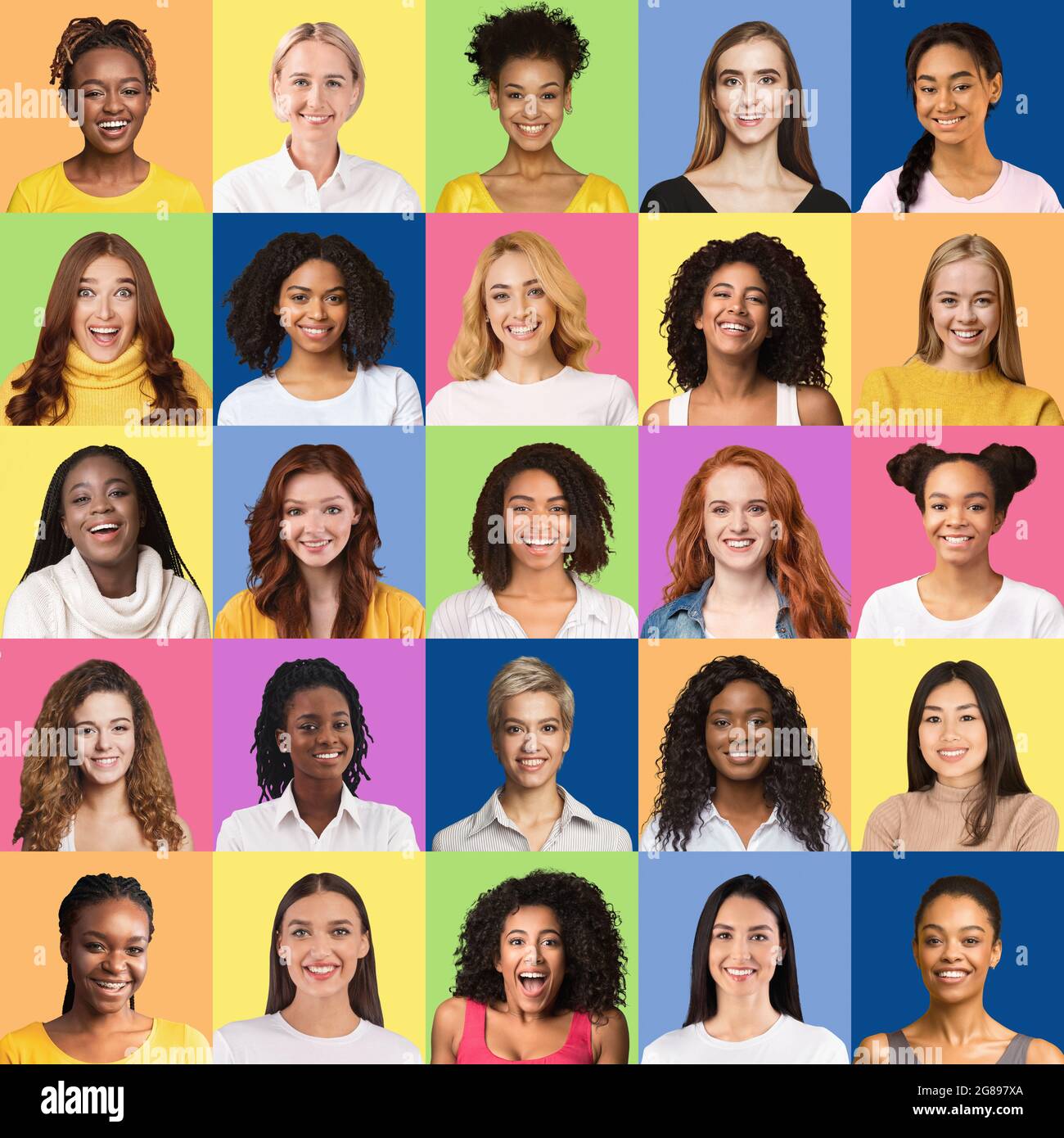 Ladies portraits. Female heads with various hairstyle Stock Photo - Alamy