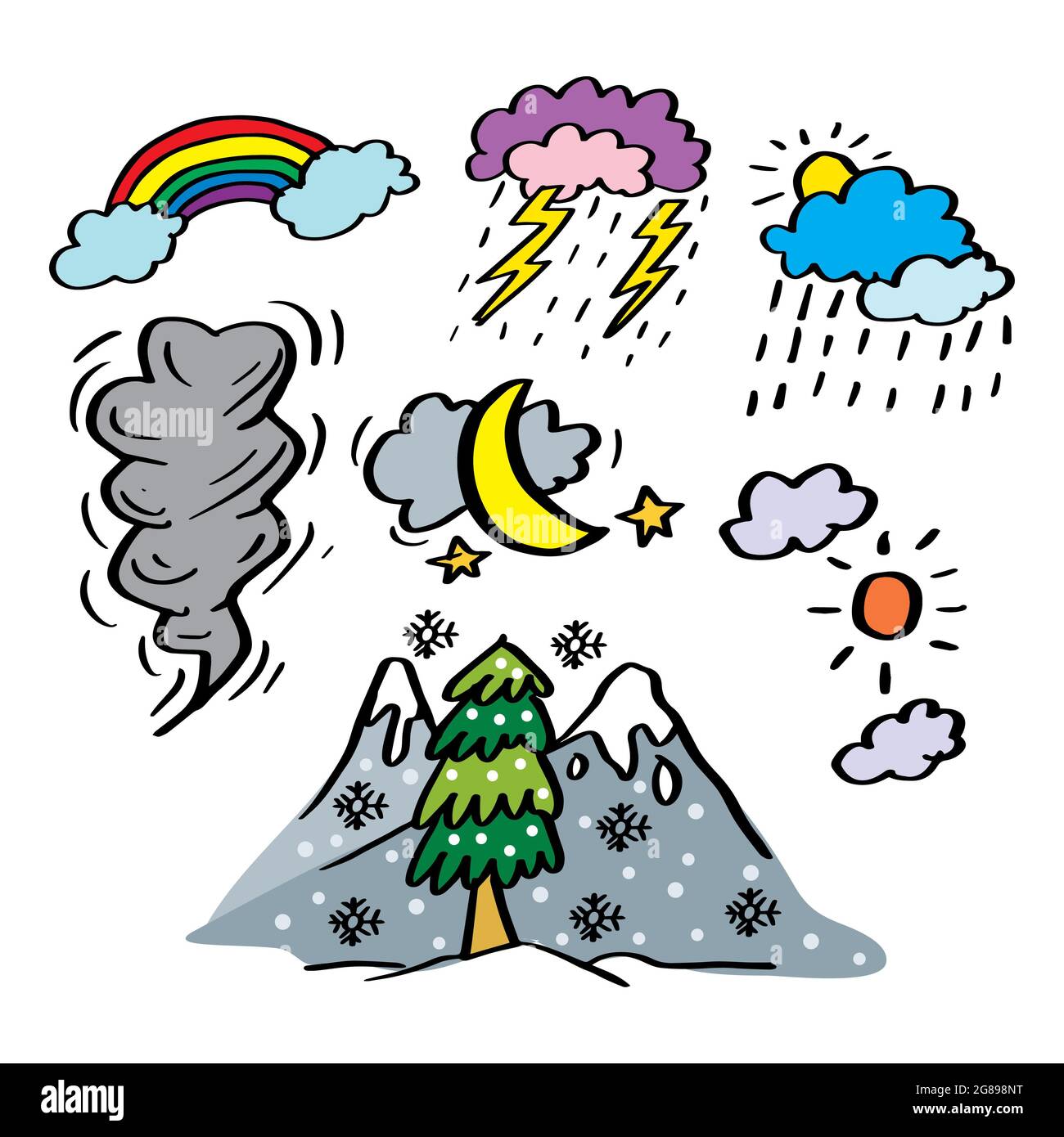 Weather icon set in cartoon style Stock Photo - Alamy