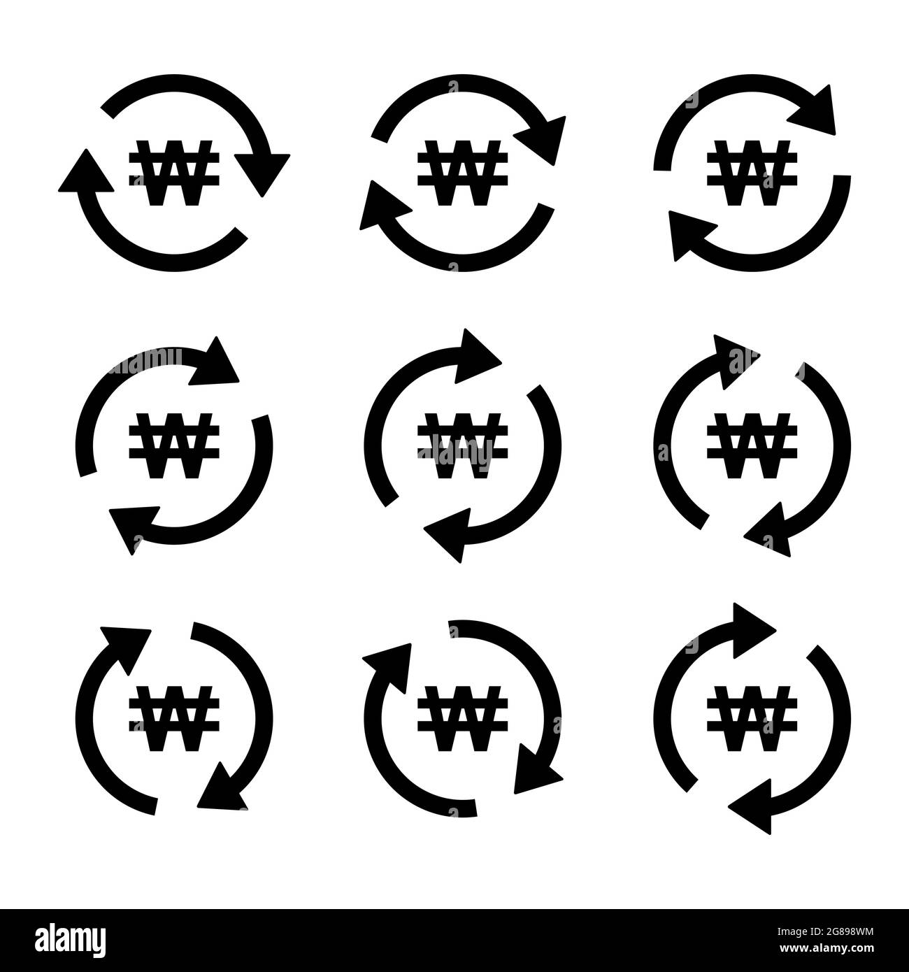 Set of won money icon, Collection of south korea business sign, market ...