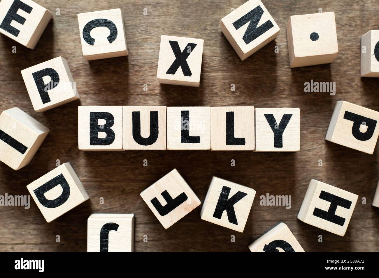 Wood letter block in word bully on wood background with another ...