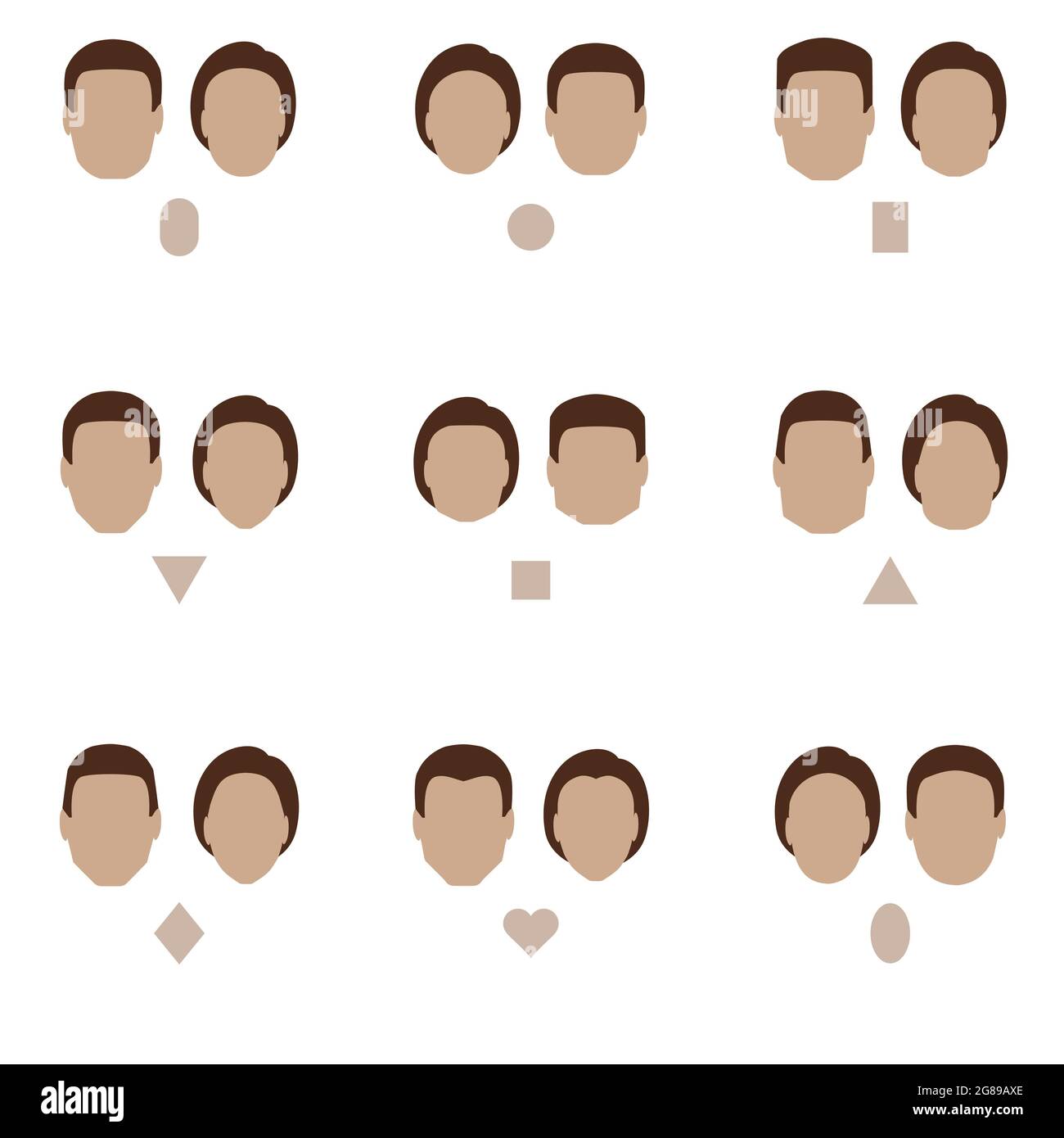set of flat face shape, vector people icon, head silhouette type Stock ...