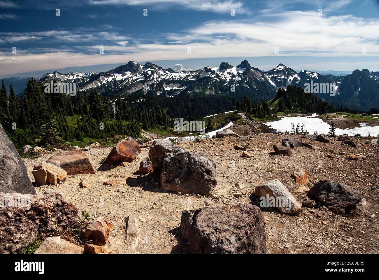Distant mountain range as viewed from Mt.Rainer, Mt. Rainer National ...