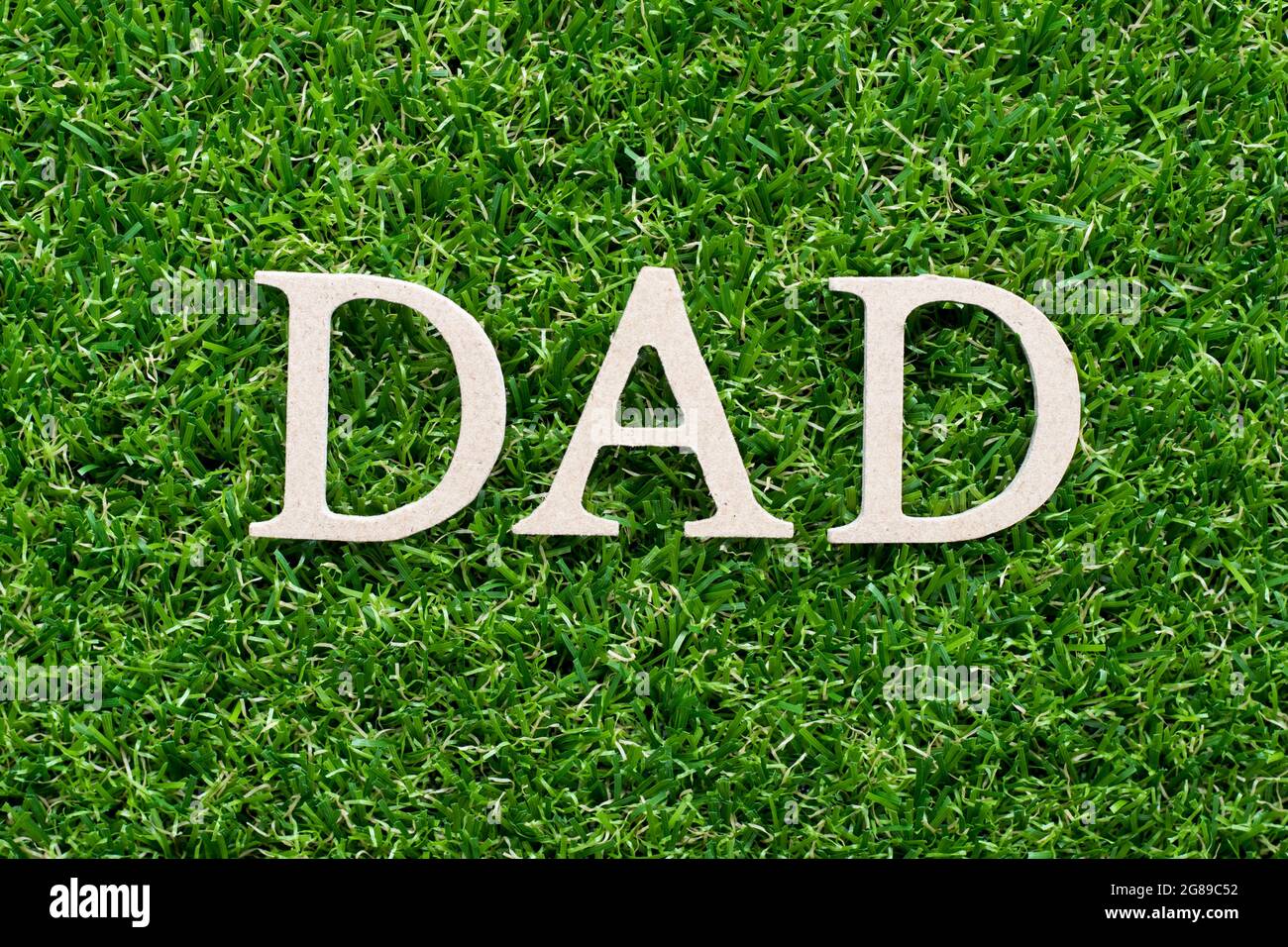Wood alphabet in word dad on artificial green grass background Stock ...