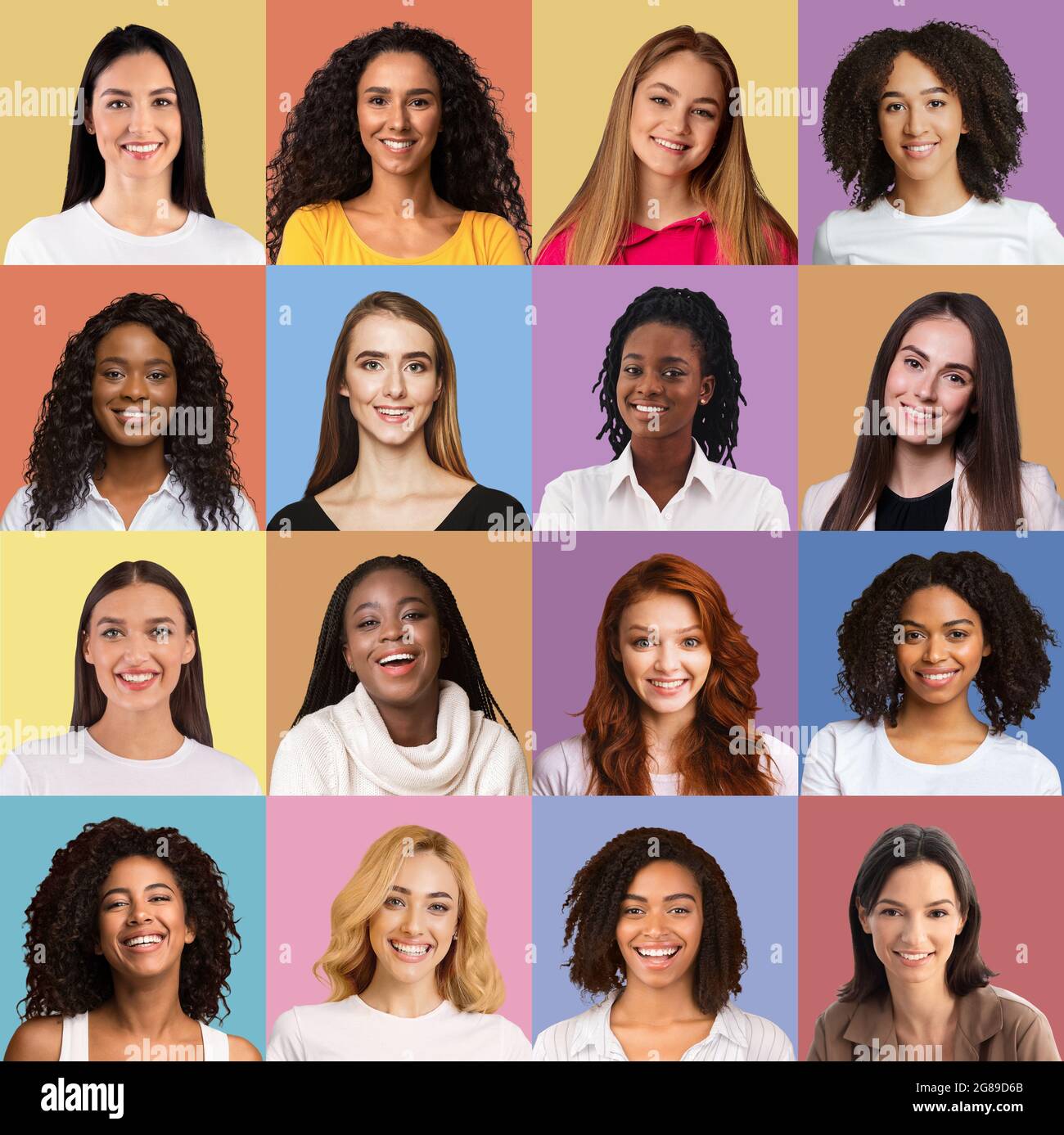 Happy young multiethnic ladies, collection of closeup portraits Stock ...