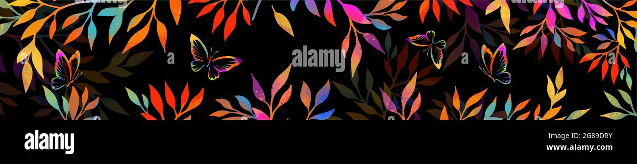 Horizontal black banner with multicolored twigs. Vector illustration ...