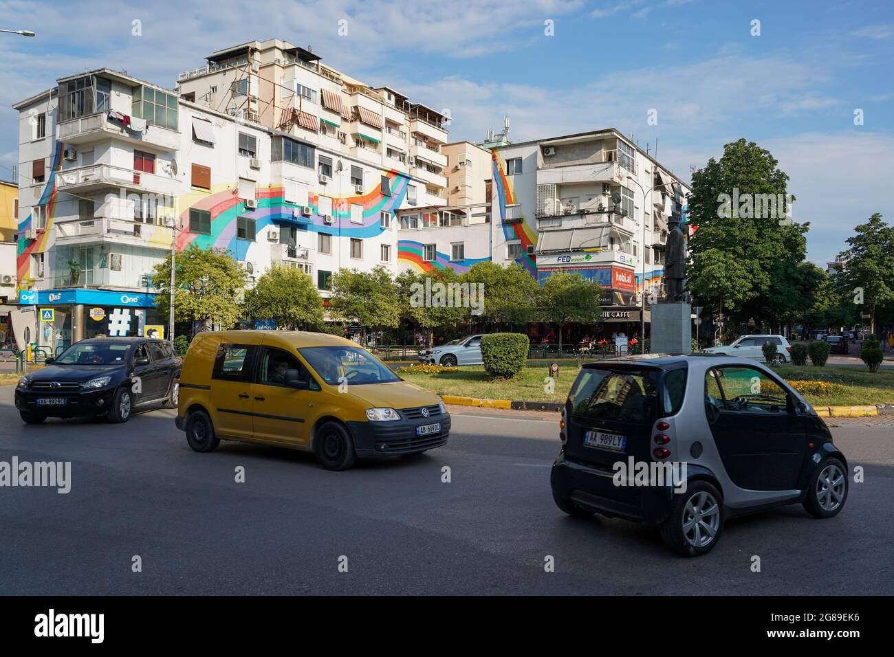 Tirana, Albania. 13th June, 2021. A roundabout in the residential area ...