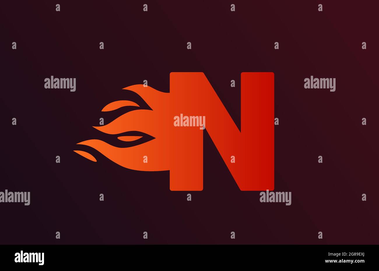 red fire flames N alphabet letter icon for business and company ...