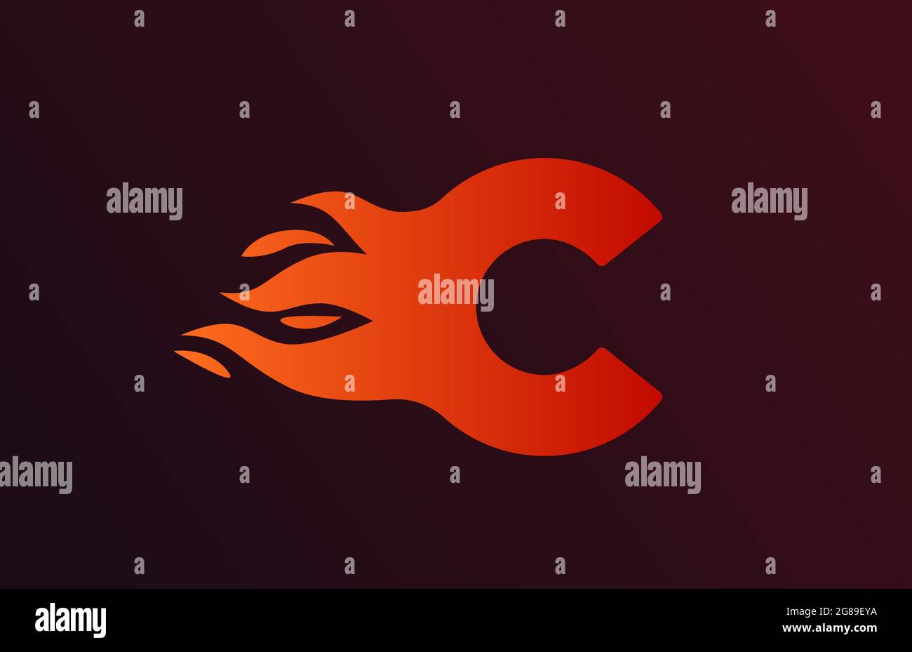 red fire flames C alphabet letter icon for business and company ...