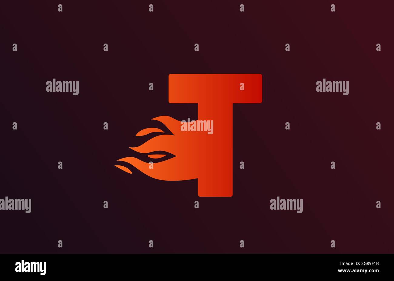 red fire flames T alphabet letter icon for business and company ...