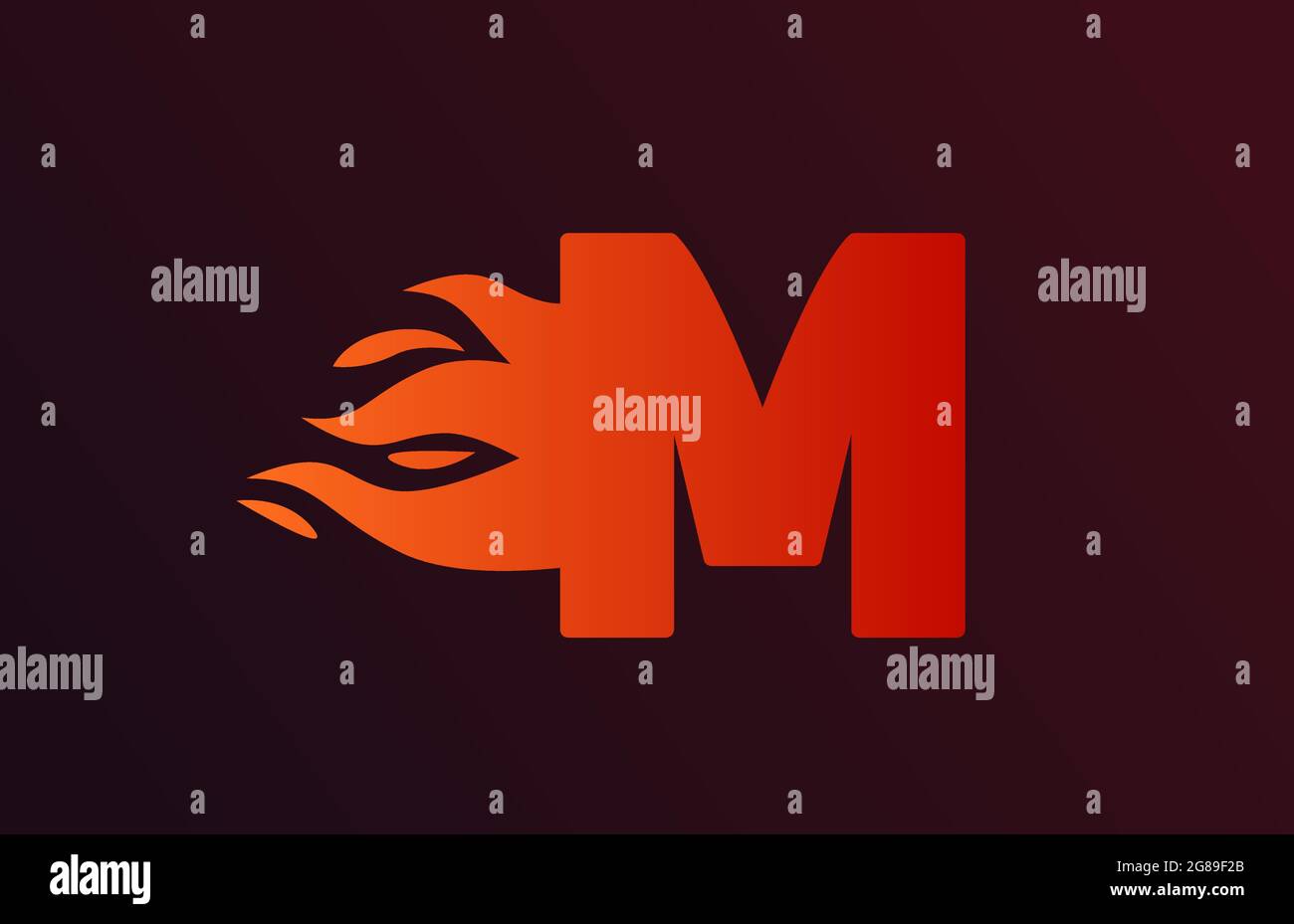red fire flames M alphabet letter icon for business and company ...