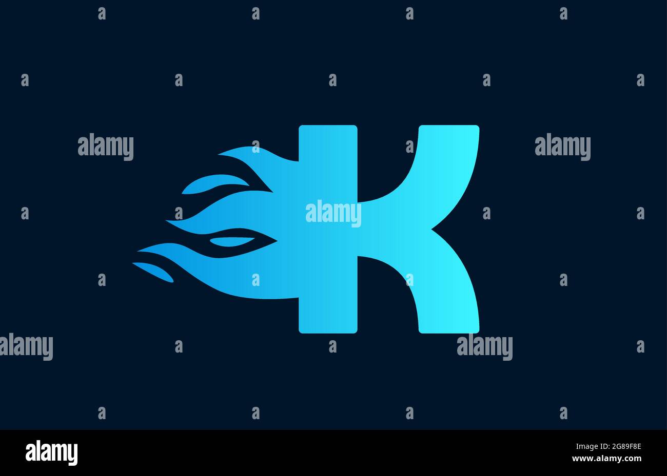 blue flames K alphabet letter icon for corporate. Fire design suitable ...