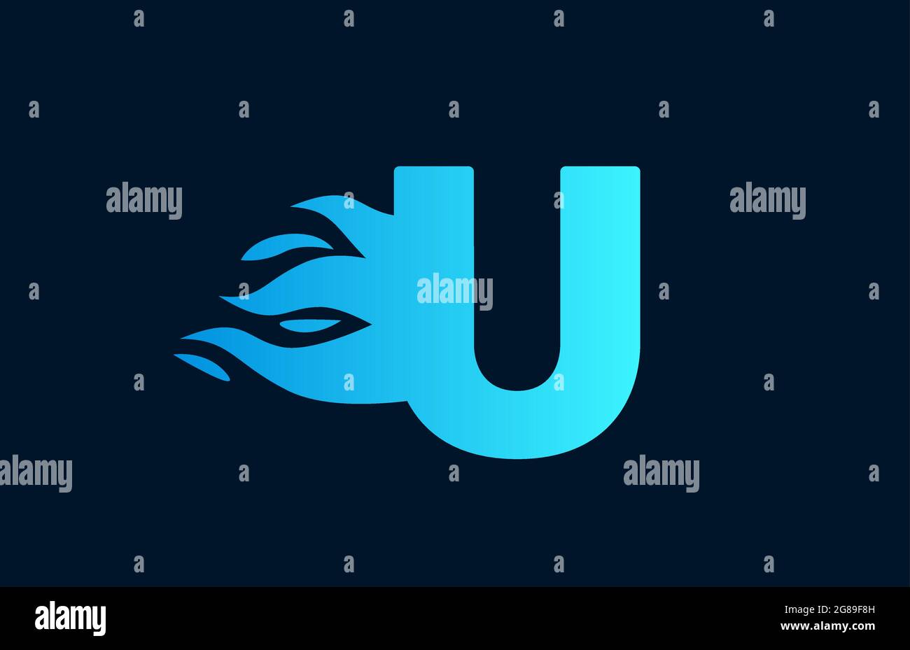 blue flames U alphabet letter icon for corporate. Fire design suitable ...