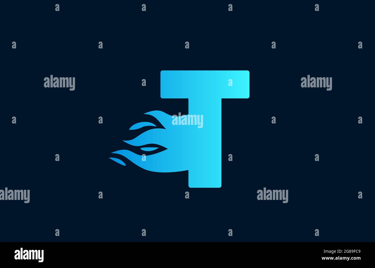 blue flames T alphabet letter icon for corporate. Fire design suitable ...
