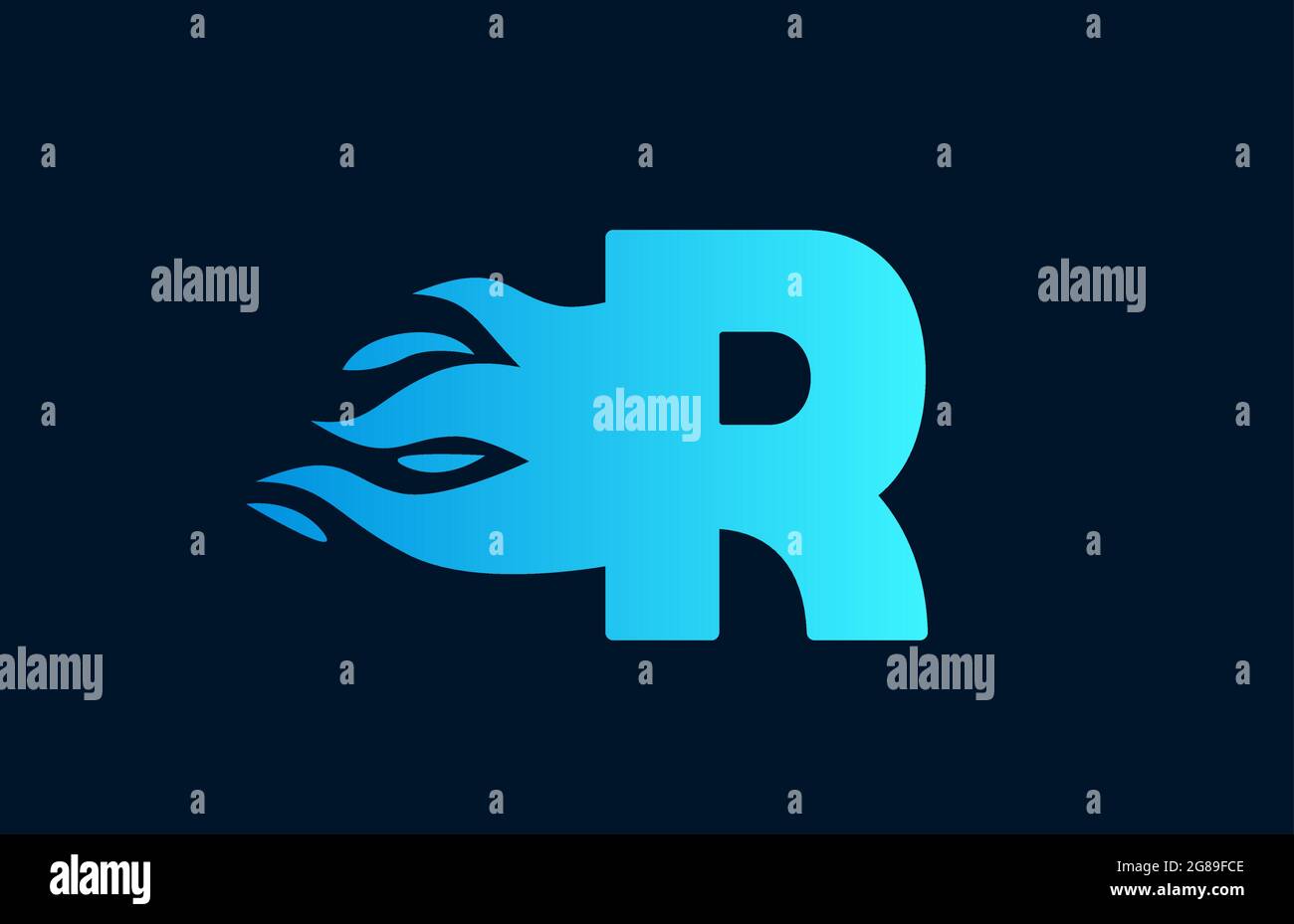 blue flames R alphabet letter icon for corporate. Fire design suitable ...