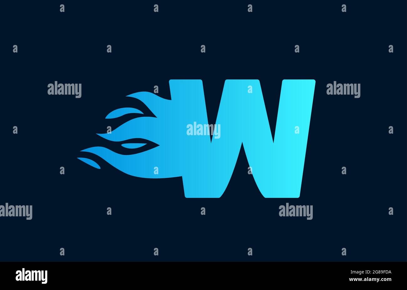 blue flames W alphabet letter icon for corporate. Fire design suitable ...