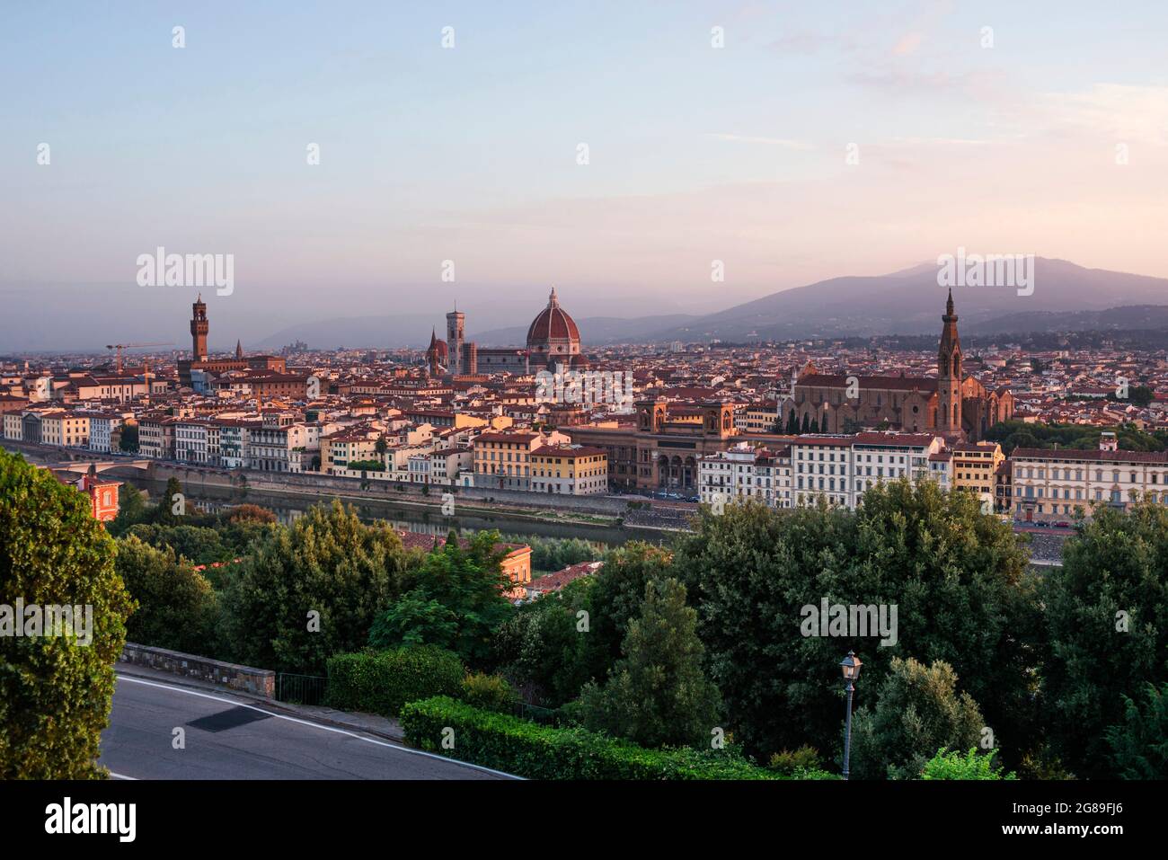 Skyline of Florence Italy view from Piazzale Michelangelo. Sunset. Dome ...