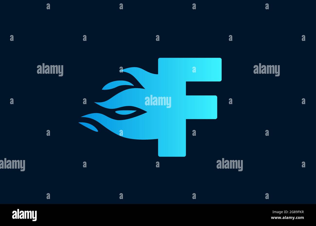 blue flames F alphabet letter icon for corporate. Fire design suitable ...