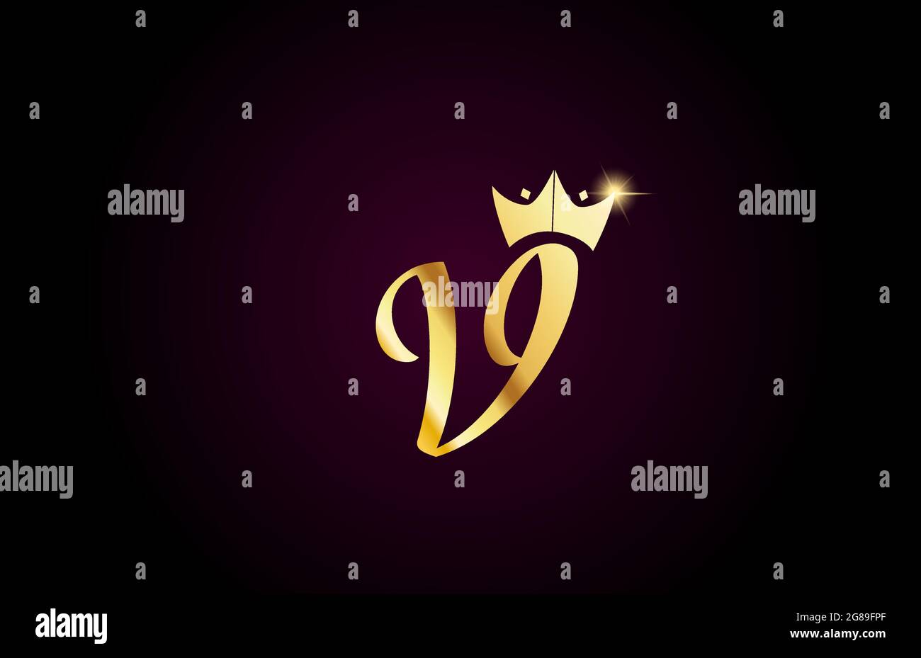 gold king crown V creative handwritten alphabet letter logo for ...