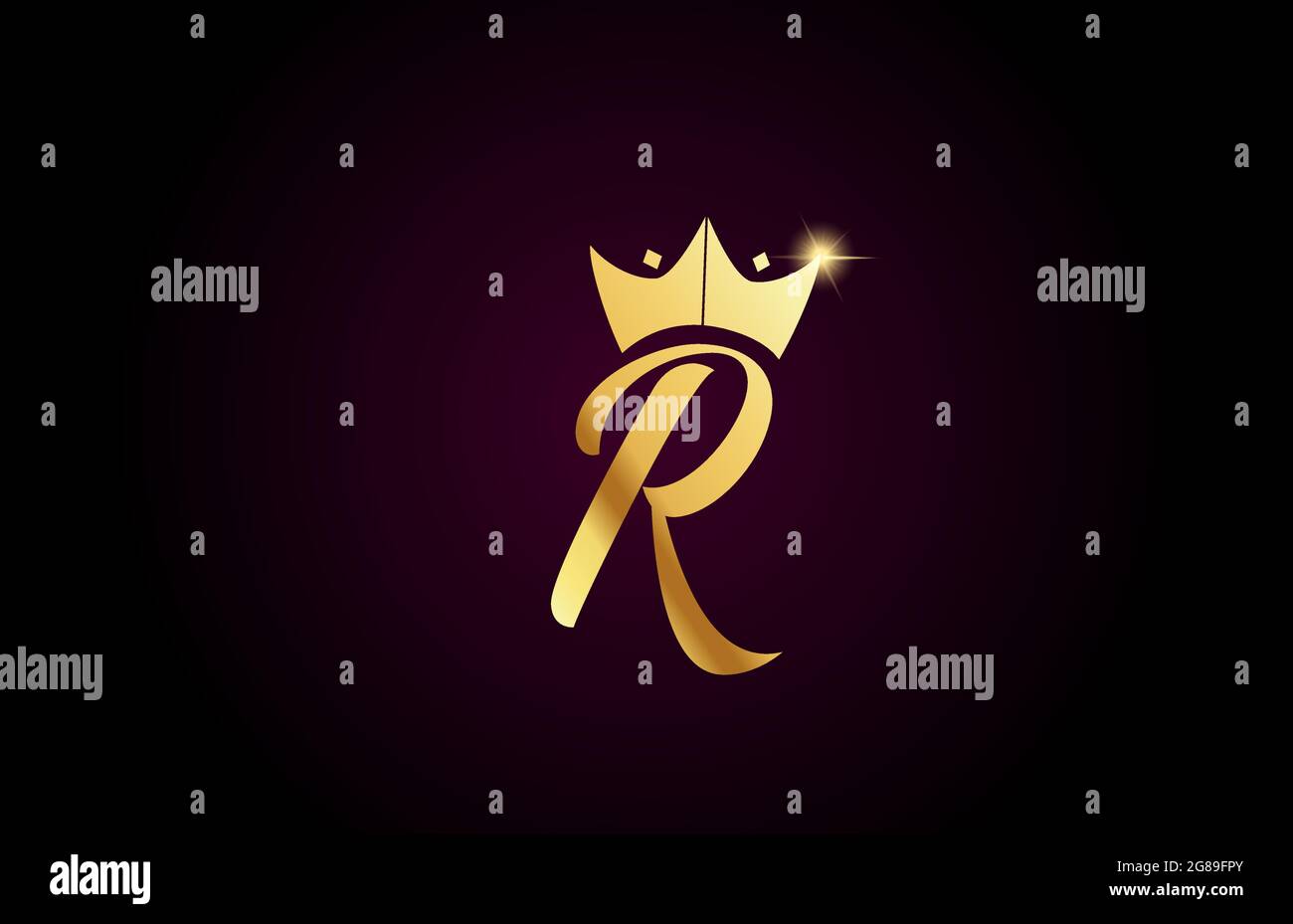 gold king crown R creative handwritten alphabet letter logo for ...