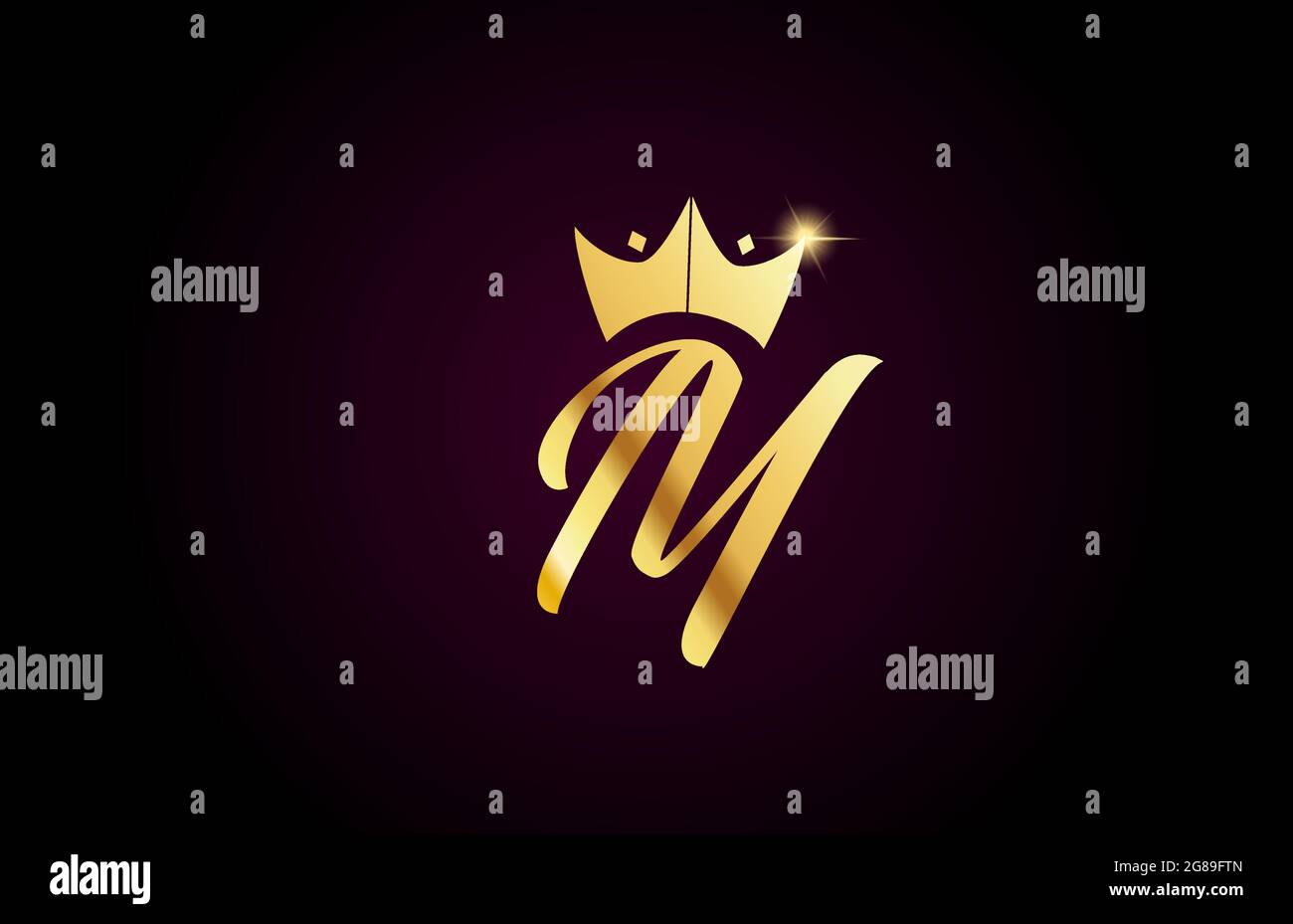 gold king crown M creative handwritten alphabet letter logo for ...