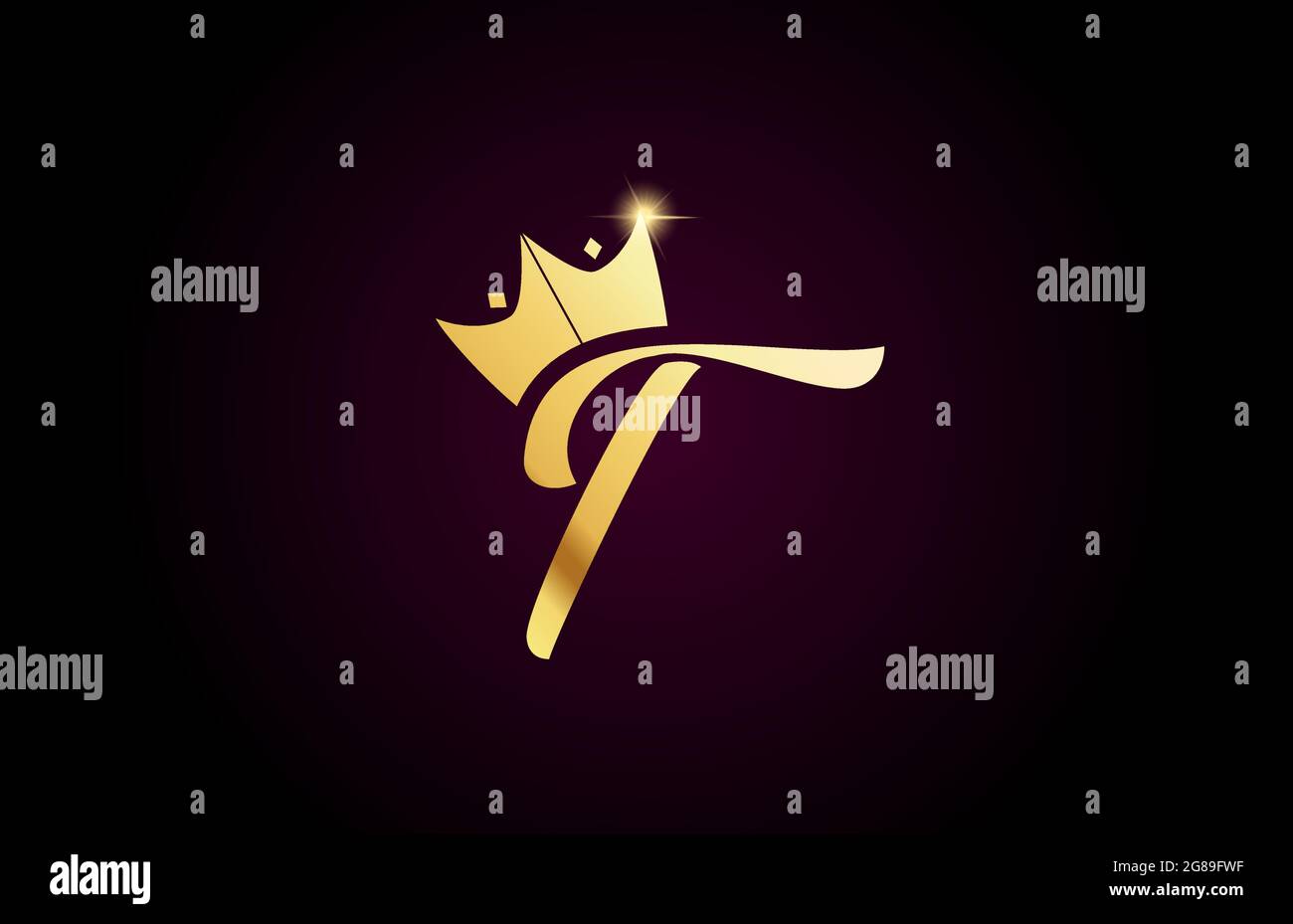 gold king crown T creative handwritten alphabet letter logo for ...