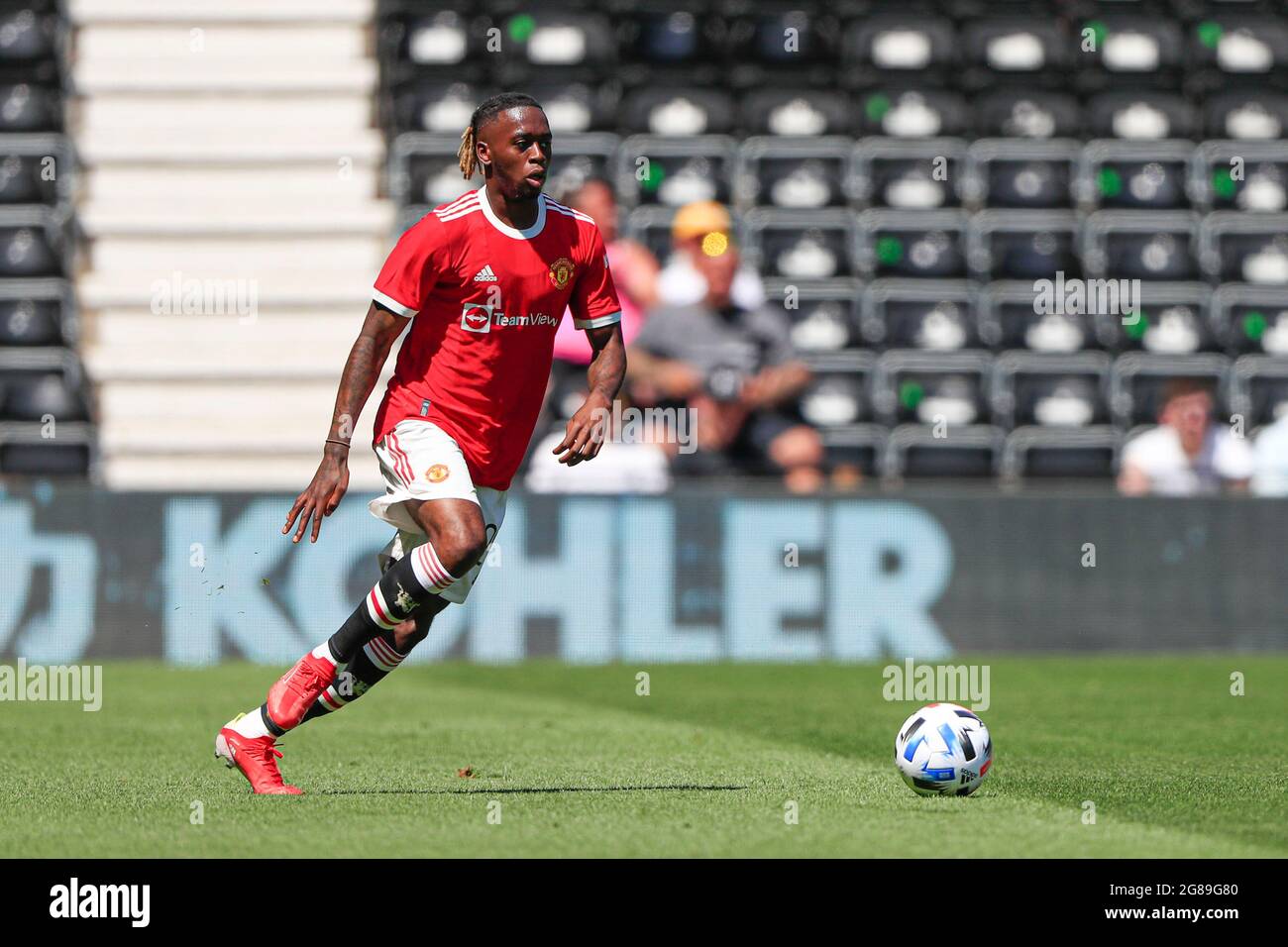 Aaron Wan Bissaka #29 of Manchester United runs with the ball Stock ...