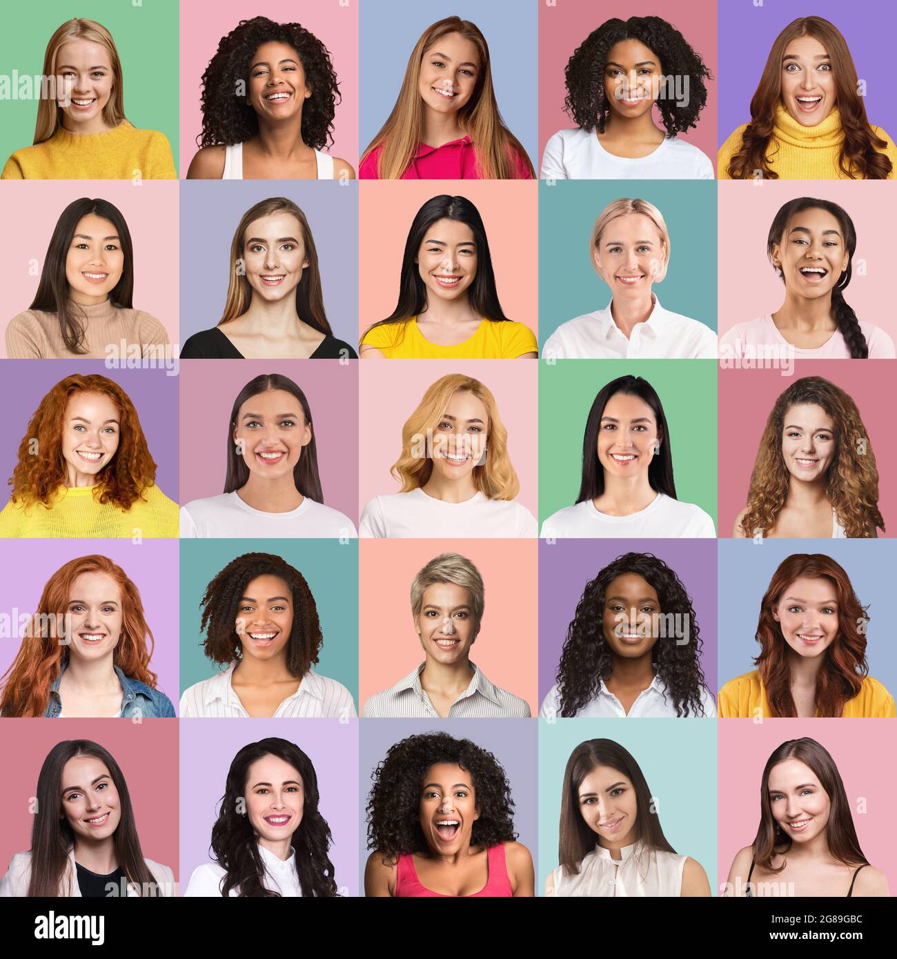 Beautiful multiracial ladies showing white smiles, set of portraits ...