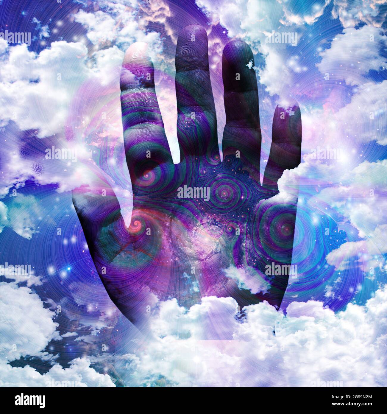 Human palm and galaxy. 3D rendering Stock Photo - Alamy