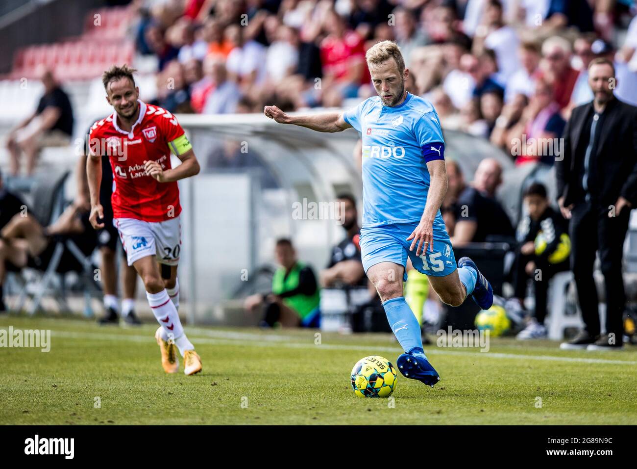 Vejle, Denmark. 18th July, 2021. Björn Kopplin (15) of Randers FC seen ...