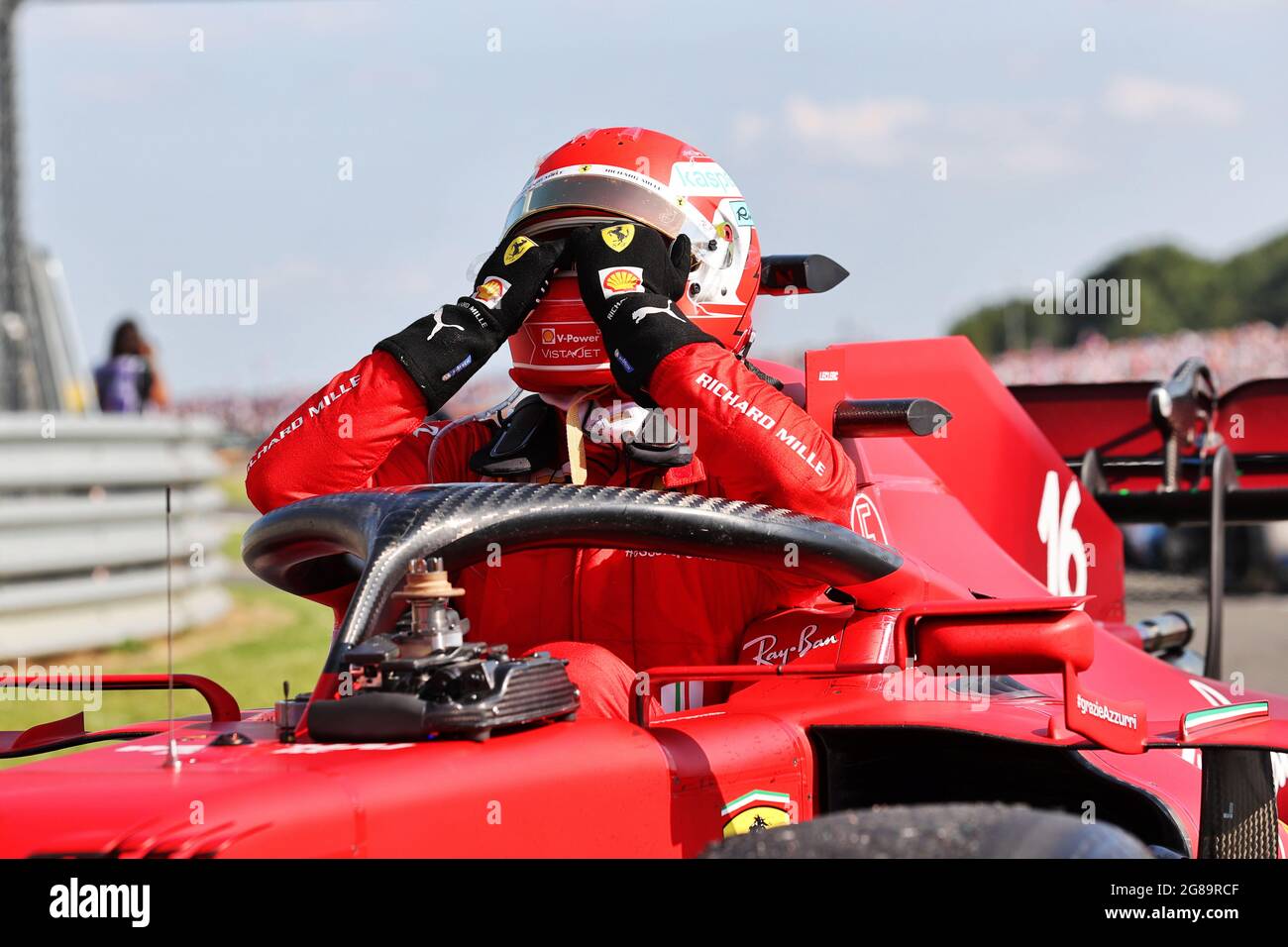 Second placed Charles Leclerc (MON) Ferrari SF-21 in parc ferme. 18.07.2021. Formula 1 World ...