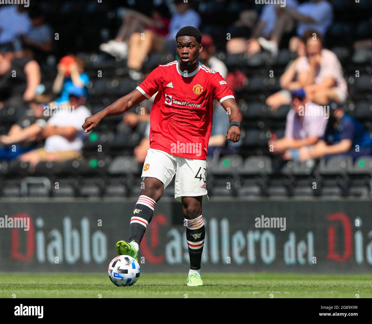 Derby, UK. 18th July, 2021. Teden Mengi #43 of Manchester United ...