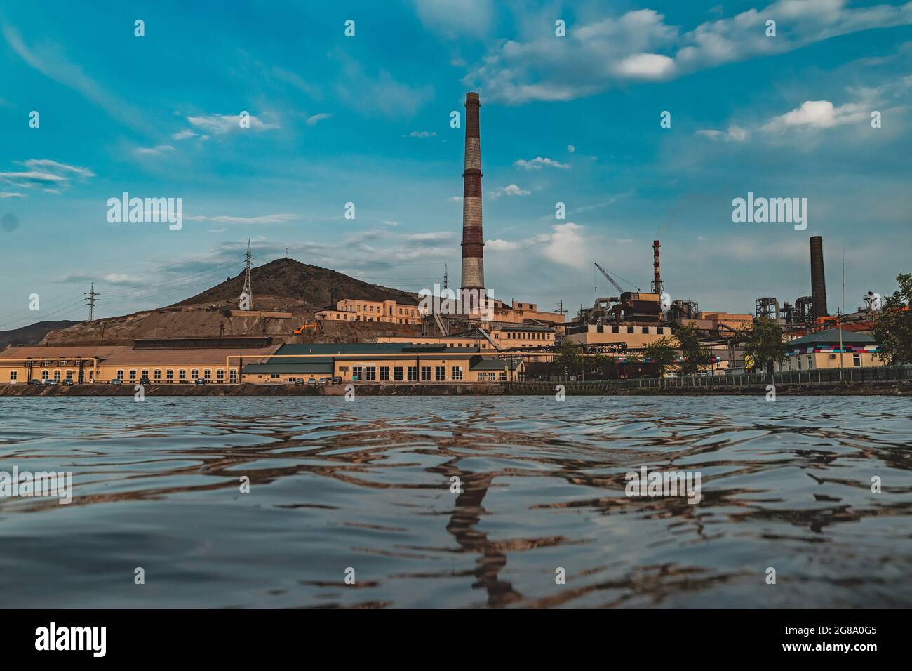 Old copper production in Karabash, Russia. The plant's pipe and ...