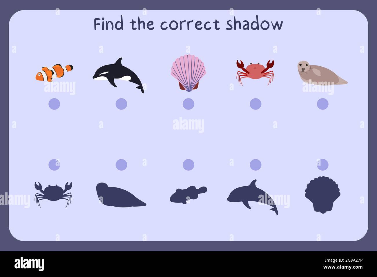 Matching children educational game with sea animals - clown fish ...