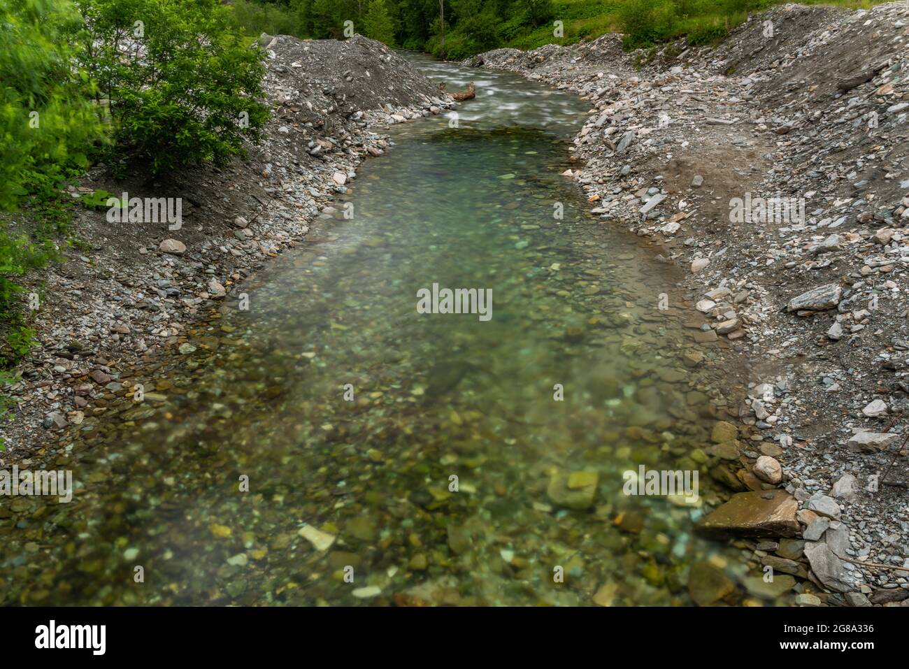 Valley with color small river in Austria Alps mountains near Kree ...
