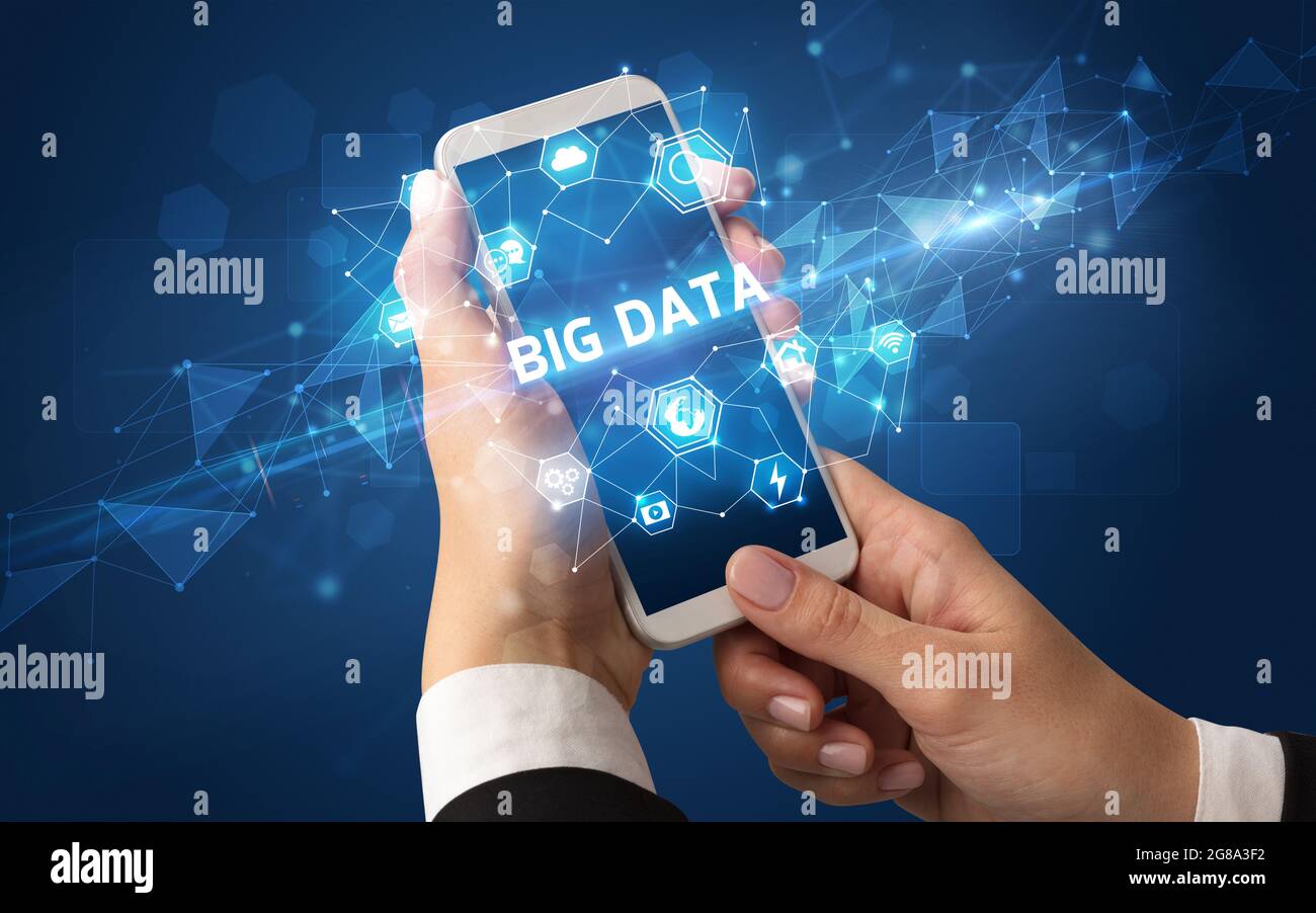 Hand using smartphone with technology concept Stock Photo - Alamy