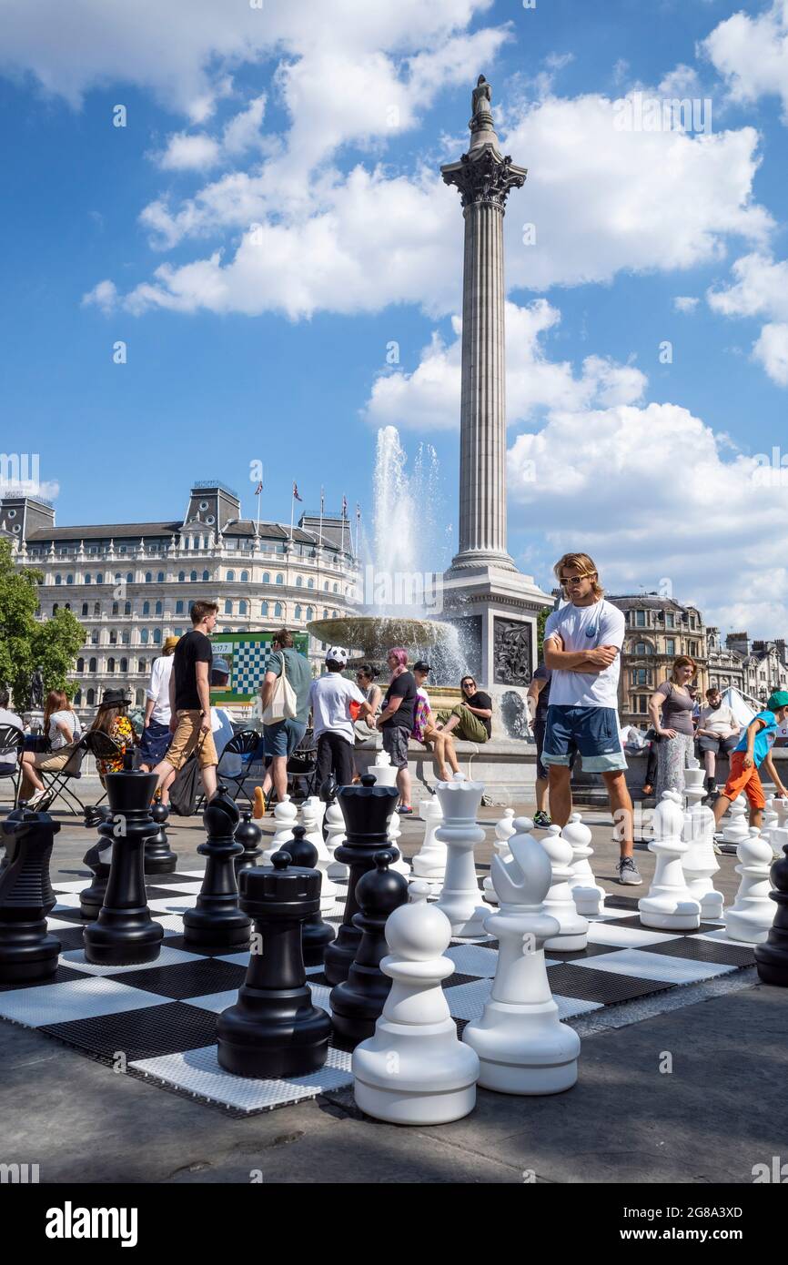 London, UK. 18 July 2021. An outdoor chess game in progress at Chess ...