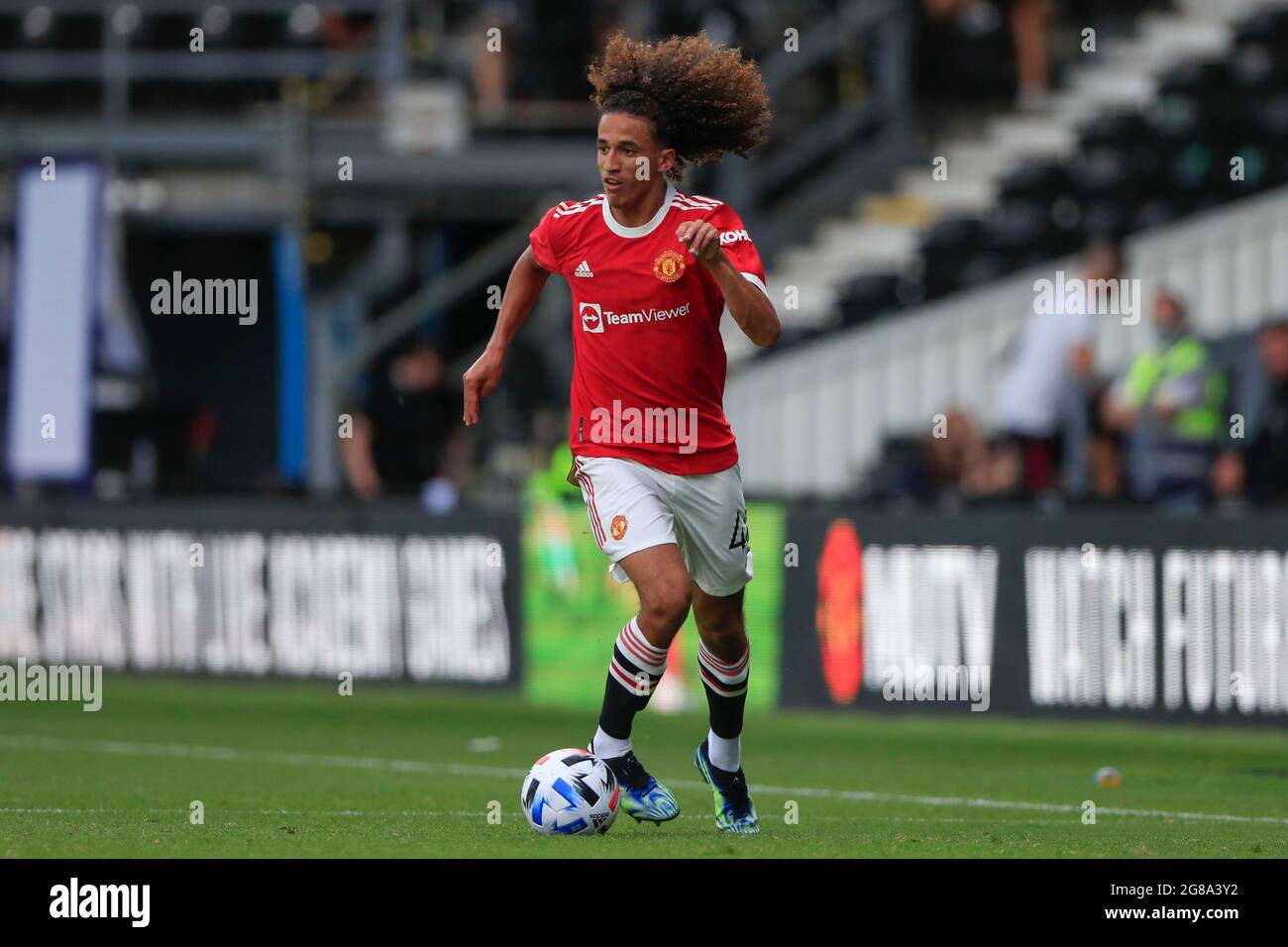 Derby, UK. 18th July, 2021. Hannibal Mejbri #46 of Manchester United in ...