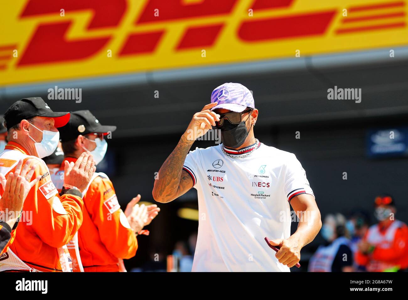Silverstone, UK. 18th July, 2021. Lewis Hamilton (GBR) Mercedes AMG F1 ...
