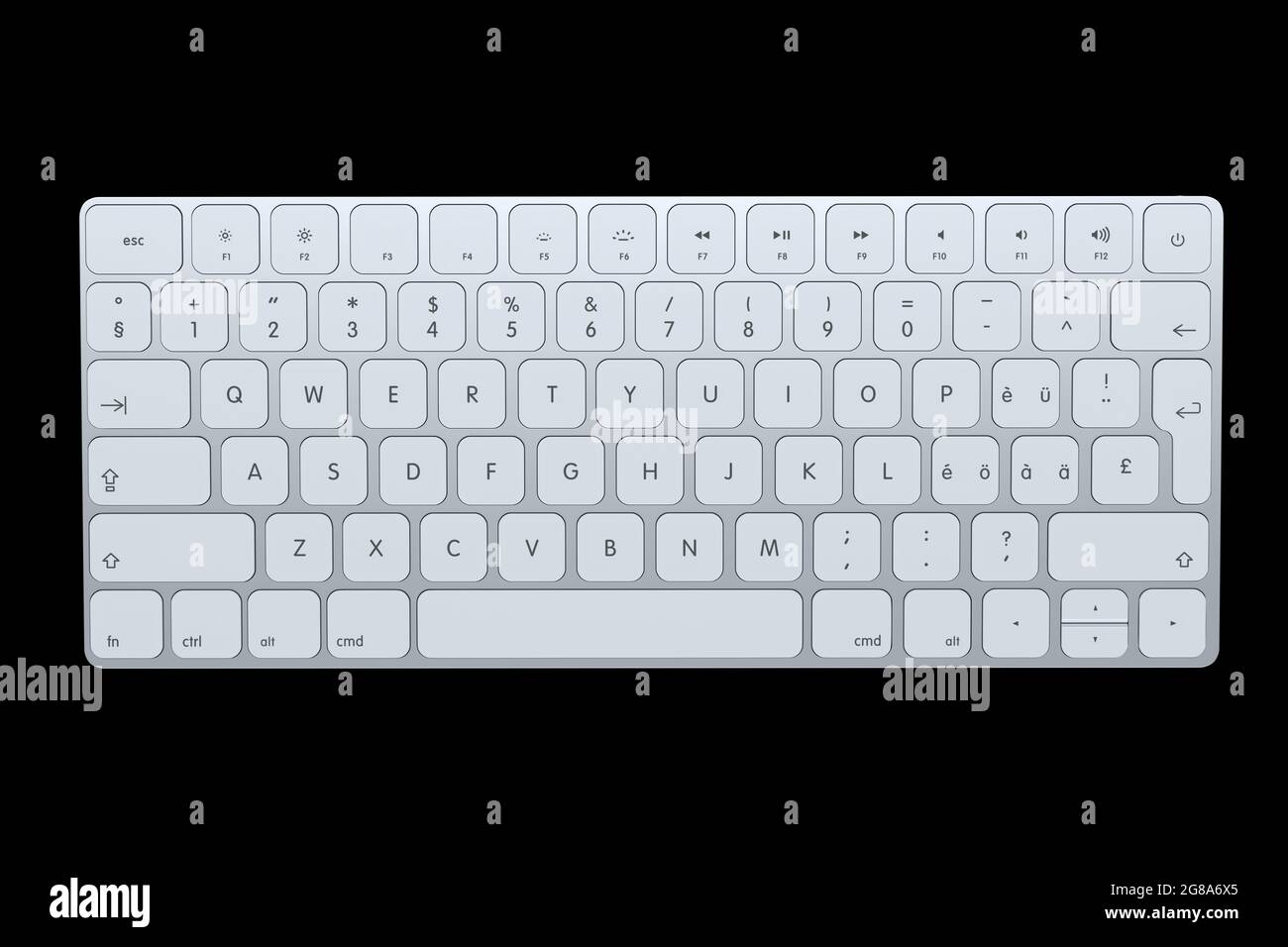 Modern aluminum computer keyboard isolated on black background. 3D ...