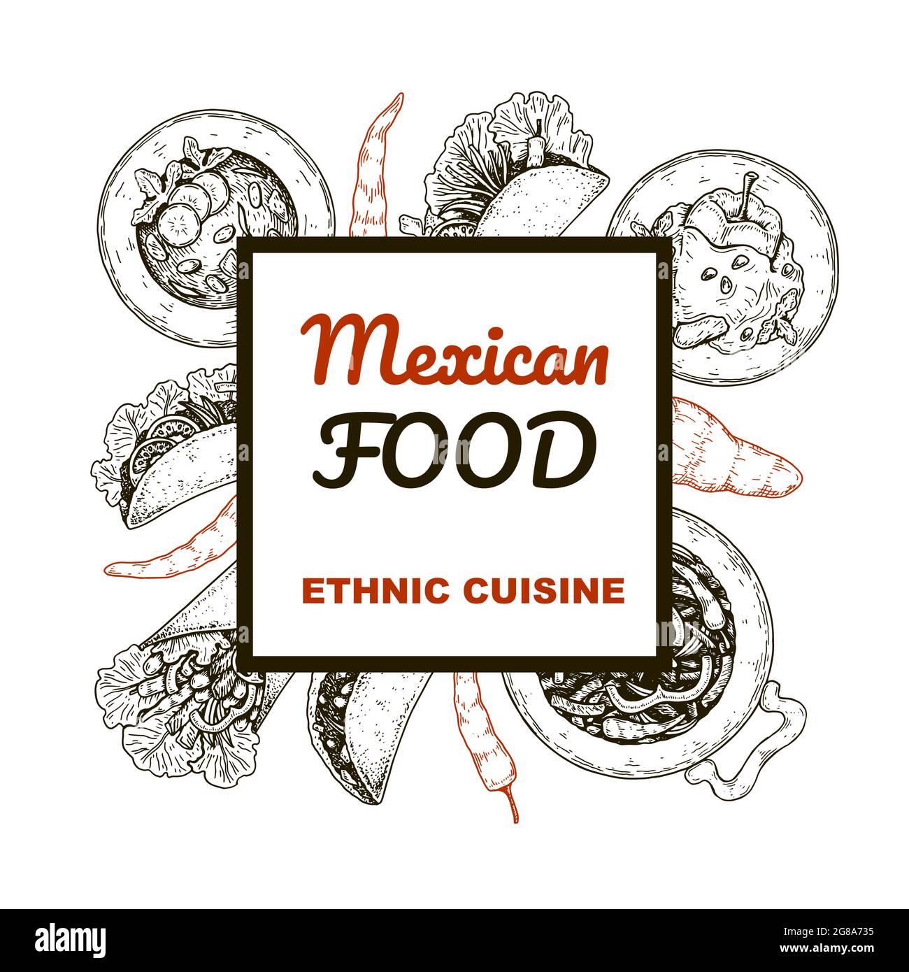 Mexican food hand drawn design. Vector illustration in sketch style ...