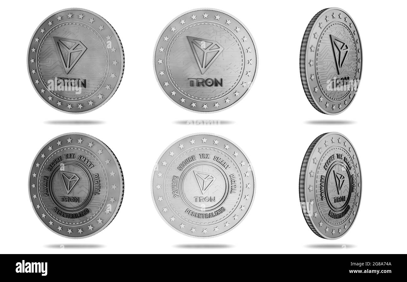 Tron TRX cryptocurrency symbol isolated gold coin on green screen ...