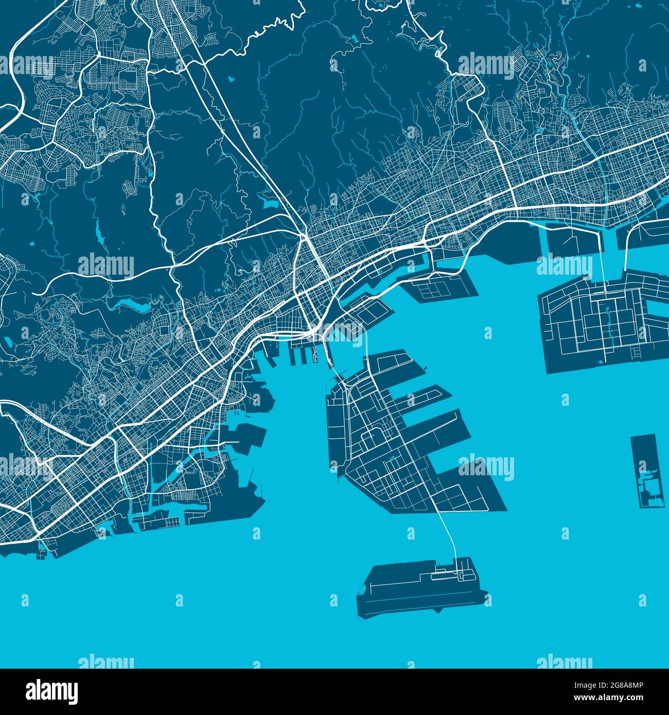 Detailed map poster of Kobe city administrative area. Cityscape ...