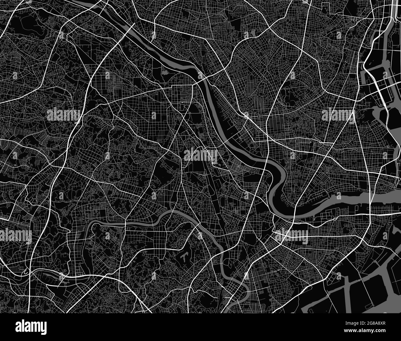 Urban city map of Kawasaki. Vector illustration, Kawasaki map grayscale ...