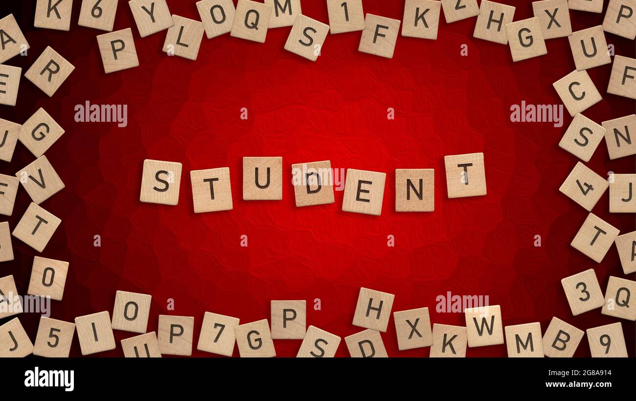Top view of word Student written with wooden letters with scattered ...