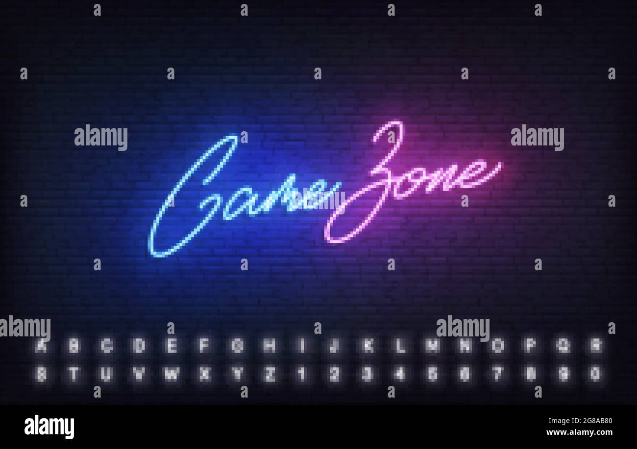 Game Zone neon template. Glowing Game Zone lettering sign Stock Vector ...