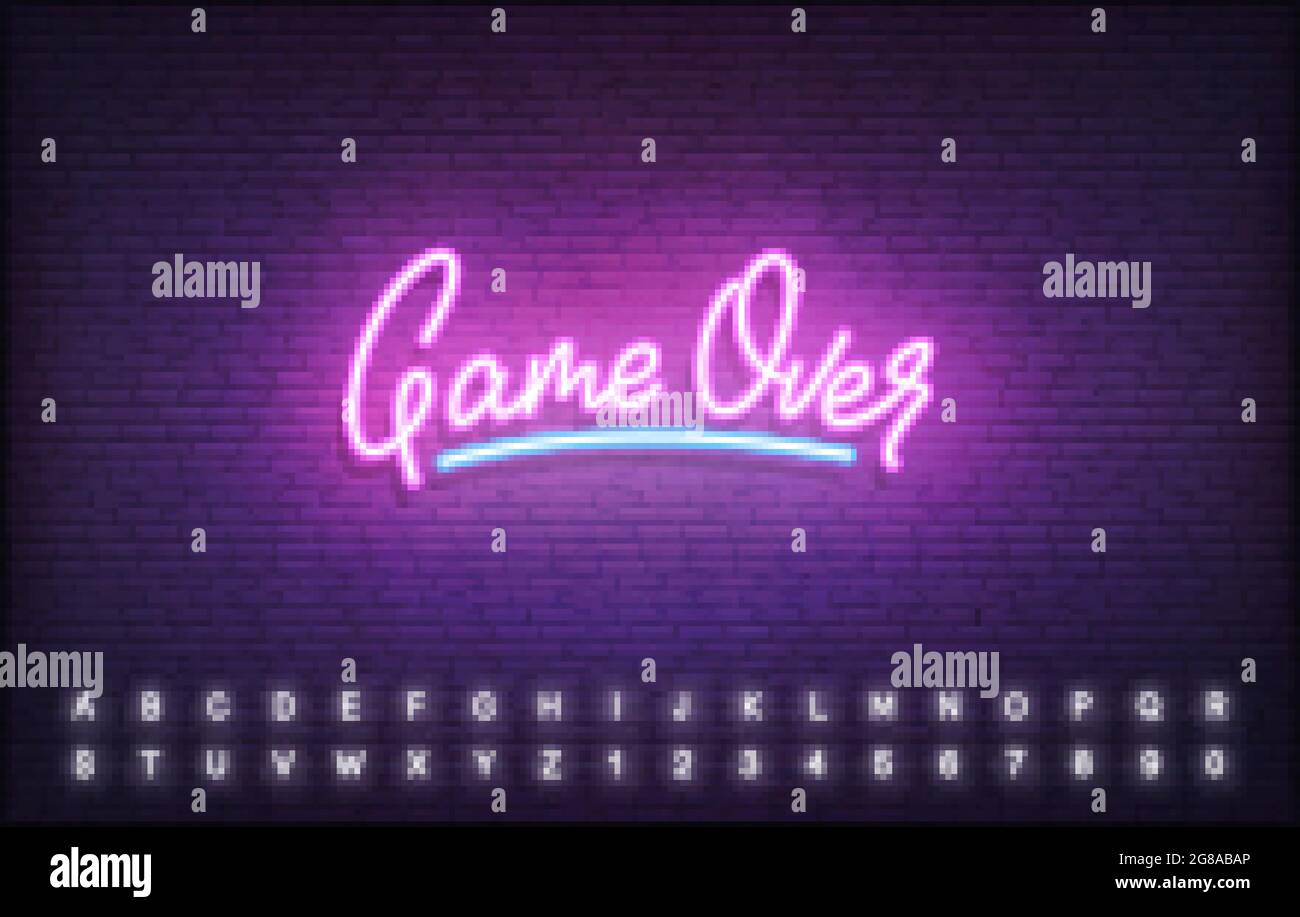 Game Over neon template. Glowing neon lettering Gamers sign Stock ...