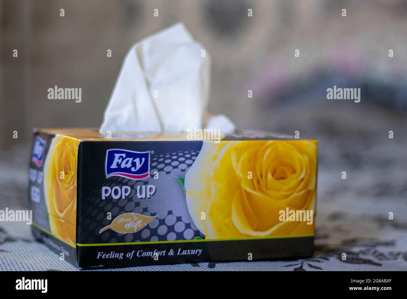 KARACHI, PAKISTAN - Jun 24, 2021: A paper tissue is popping up from the ...