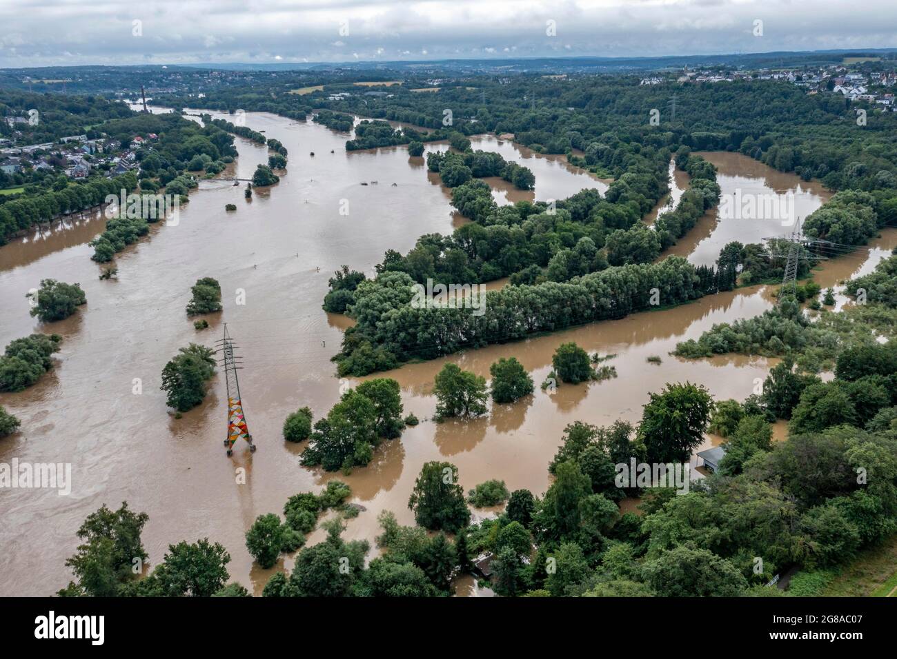 Flood on the Ruhr, after long heavy rains the river came out of its bed ...