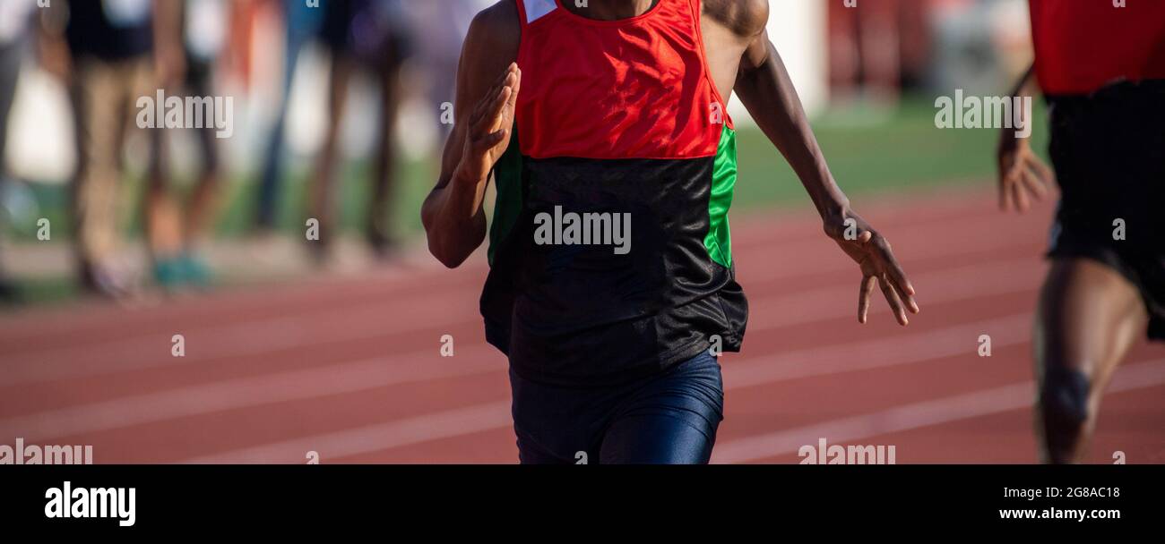 Athletics people running on the track field. Professional sport concept ...
